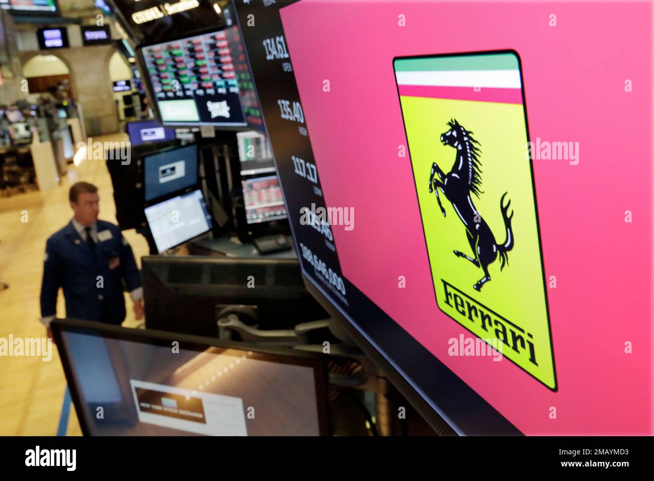 FILE - In this Wednesday, Aug. 1, 2018 file photo, the logo for Ferrari ...