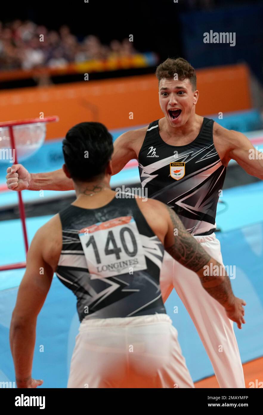 Ilias Georgiou of Team Cyprus, right, celebrates with Marios Georgiou ...
