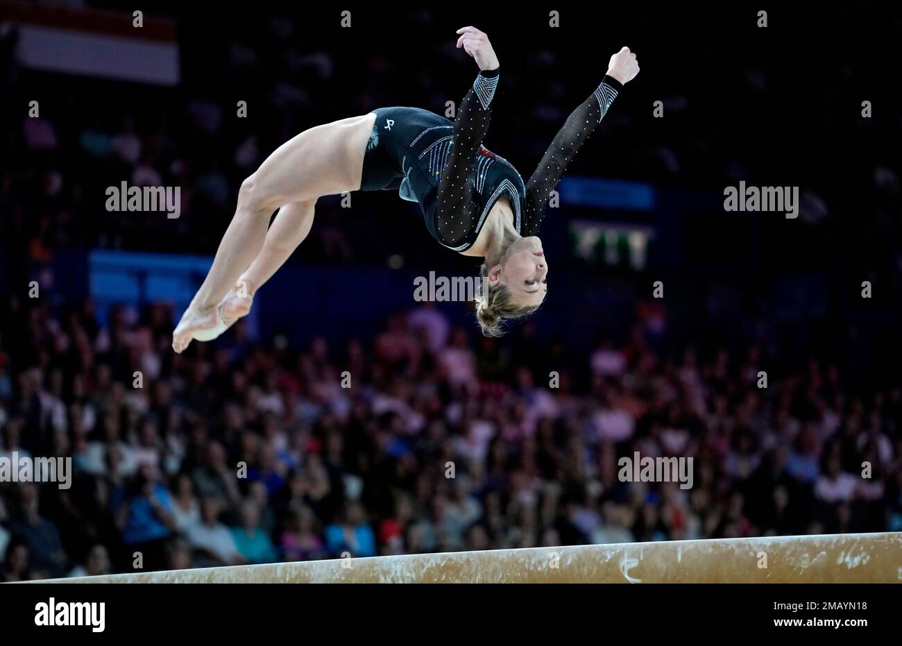 Emma Spence of Team Canada competes in the Women's Balance Beam finals ...