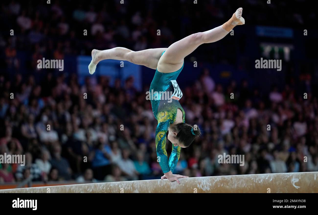Kate McDonald of Team Australia competes in the Women's Balance Beam ...