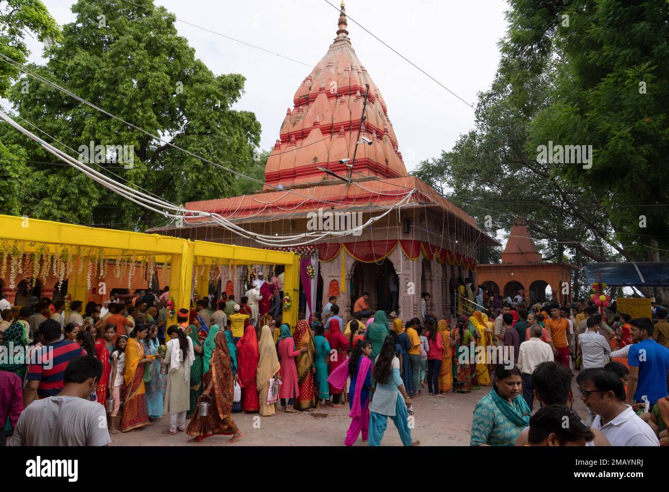Indian Hindu devotees queue up to offer prayers at the Nag Vasuki ...