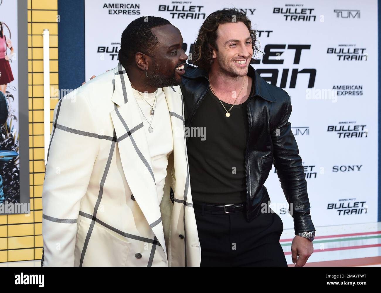 Brian Tyree Henry, left, and Aaron Taylor-Johnson arrive at the ...