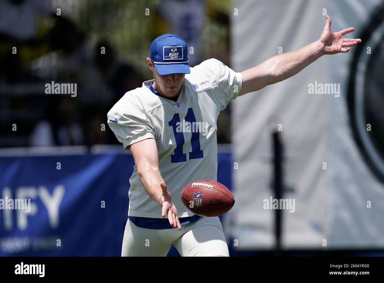 Los Angeles Rams punter Riley Dixon kicks the ball at the NFL football ...