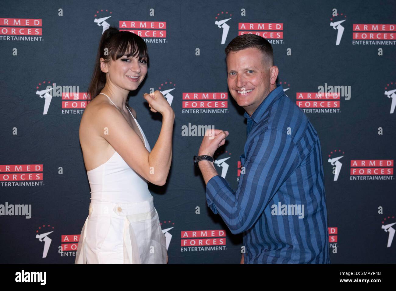 Daya, a singer with the Armed Forces Entertainment, performs for a live ...