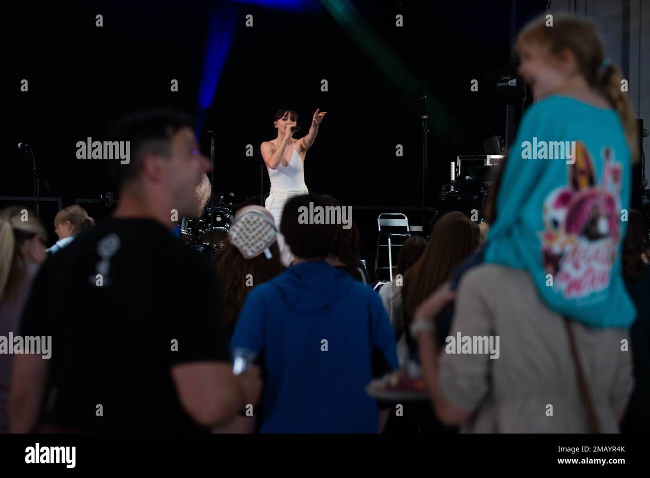 Daya, a singer with the Armed Forces Entertainment, performs for a live ...