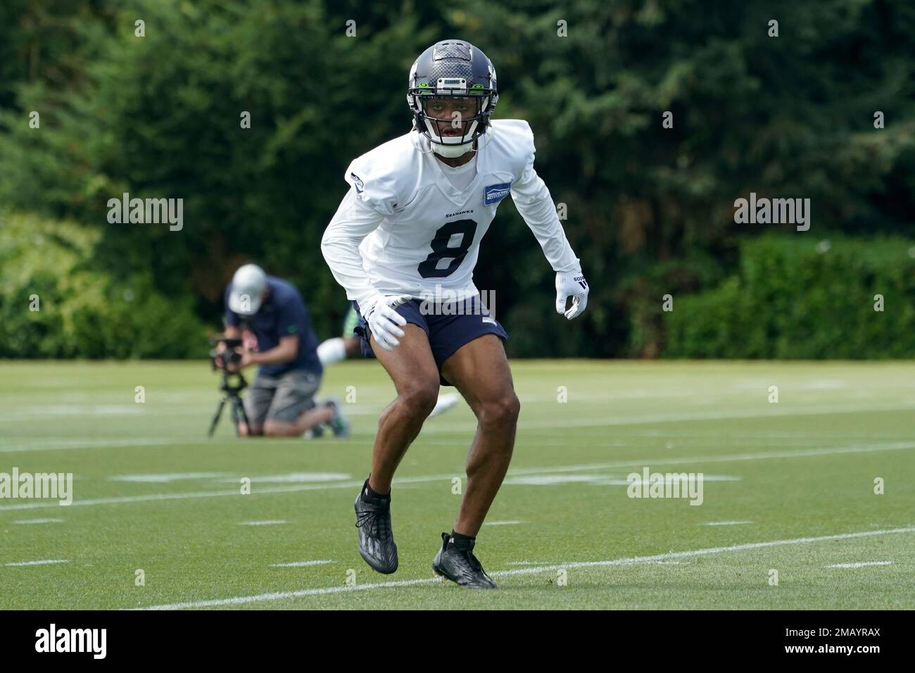 Seattle Seahawks cornerback Coby Bryant runs a drill during NFL ...