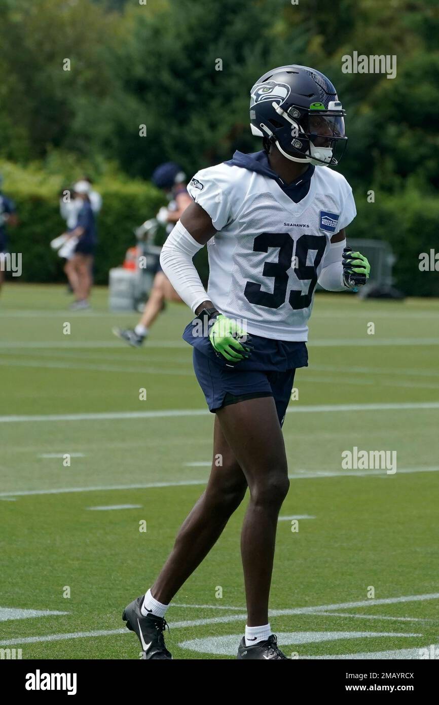 Seattle Seahawks cornerback Tariq Woolen jogs on the field during NFL ...