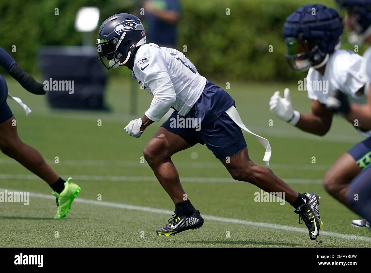 Seattle Seahawks free safety Quandre Diggs runs a drill during NFL ...