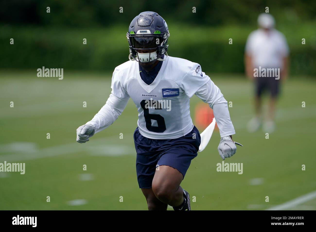 Seattle Seahawks free safety Quandre Diggs runs a drill during NFL ...
