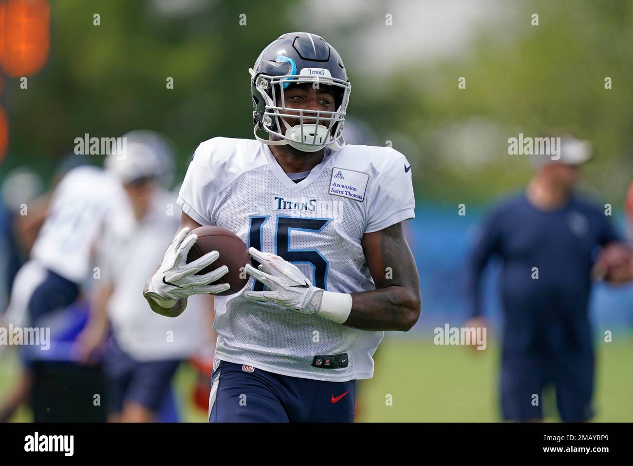 Tennessee Titans wide receiver Treylon Burks takes part in drills ...