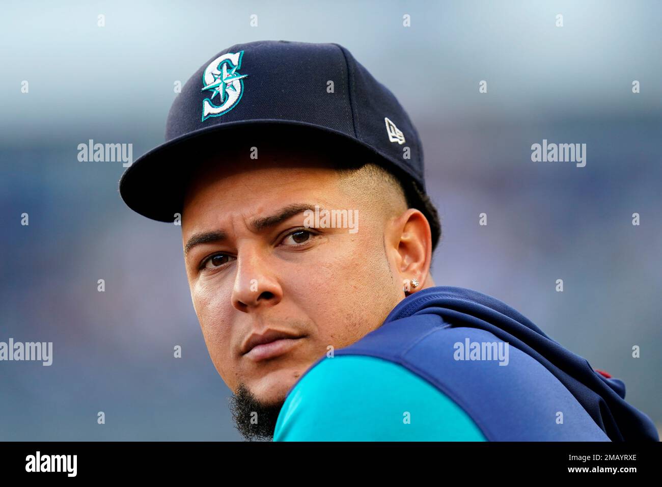 Seattle Mariners' pitcher Luis Castillo looks on during the first ...