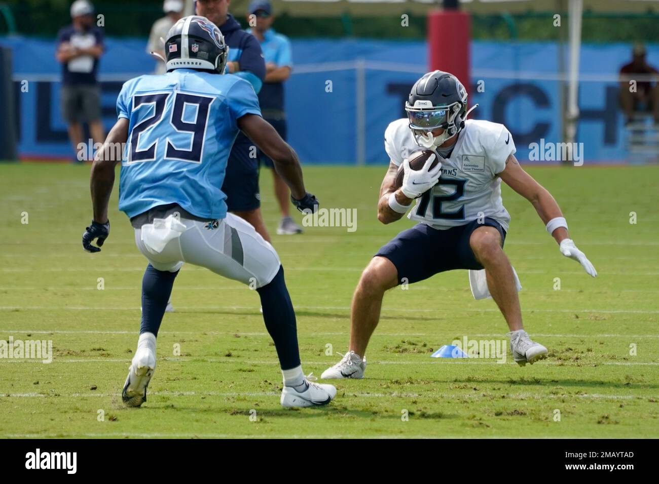 Tennessee Titans wide receiver Mason Kinsey (12) and safety Theo ...