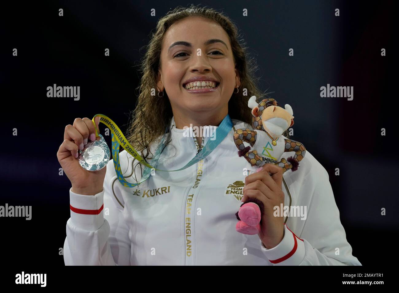 Grace Harvey of England poses after winning the silver medal in the ...