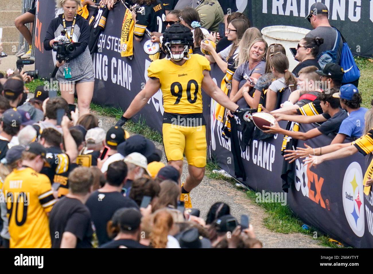 Pittsburgh Steelers linebacker T.J.Watt (90) is greeted by fans as he ...