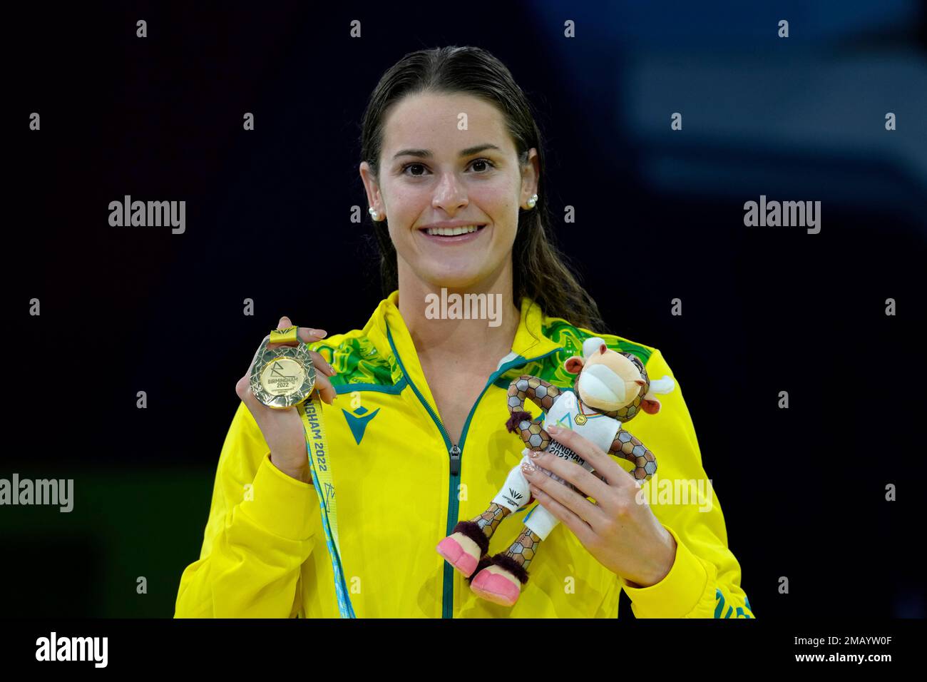 Kaylee McKeown of Australia poses after winning the gold medal in the ...