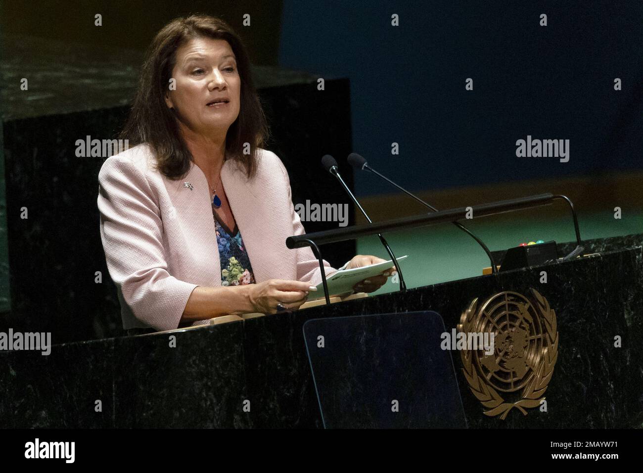 Sweden's Minister of Foreign Affairs Christin Linde addresses the 2022 ...