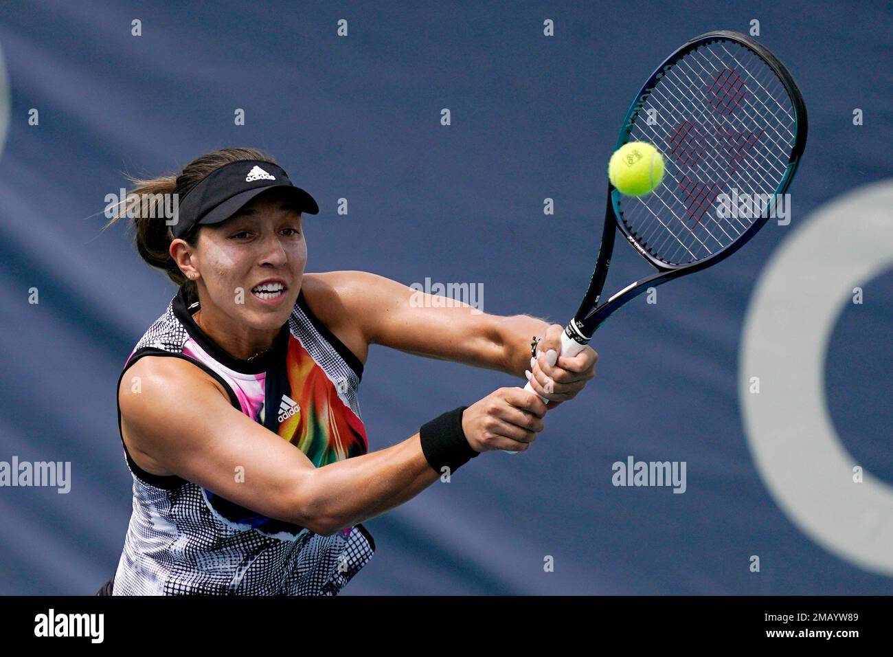 Jessica Pegula, of the United States, returns a shot during a first ...