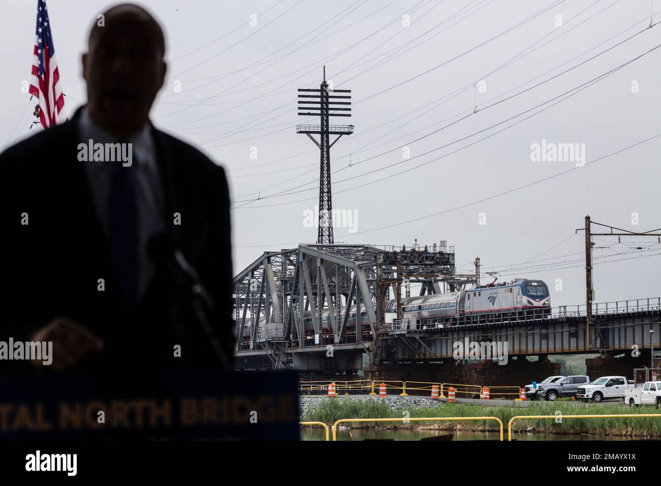 U.S. Sen. Cory Booker speaks a groundbreaking ceremony for the New Portal North Bridge project ...