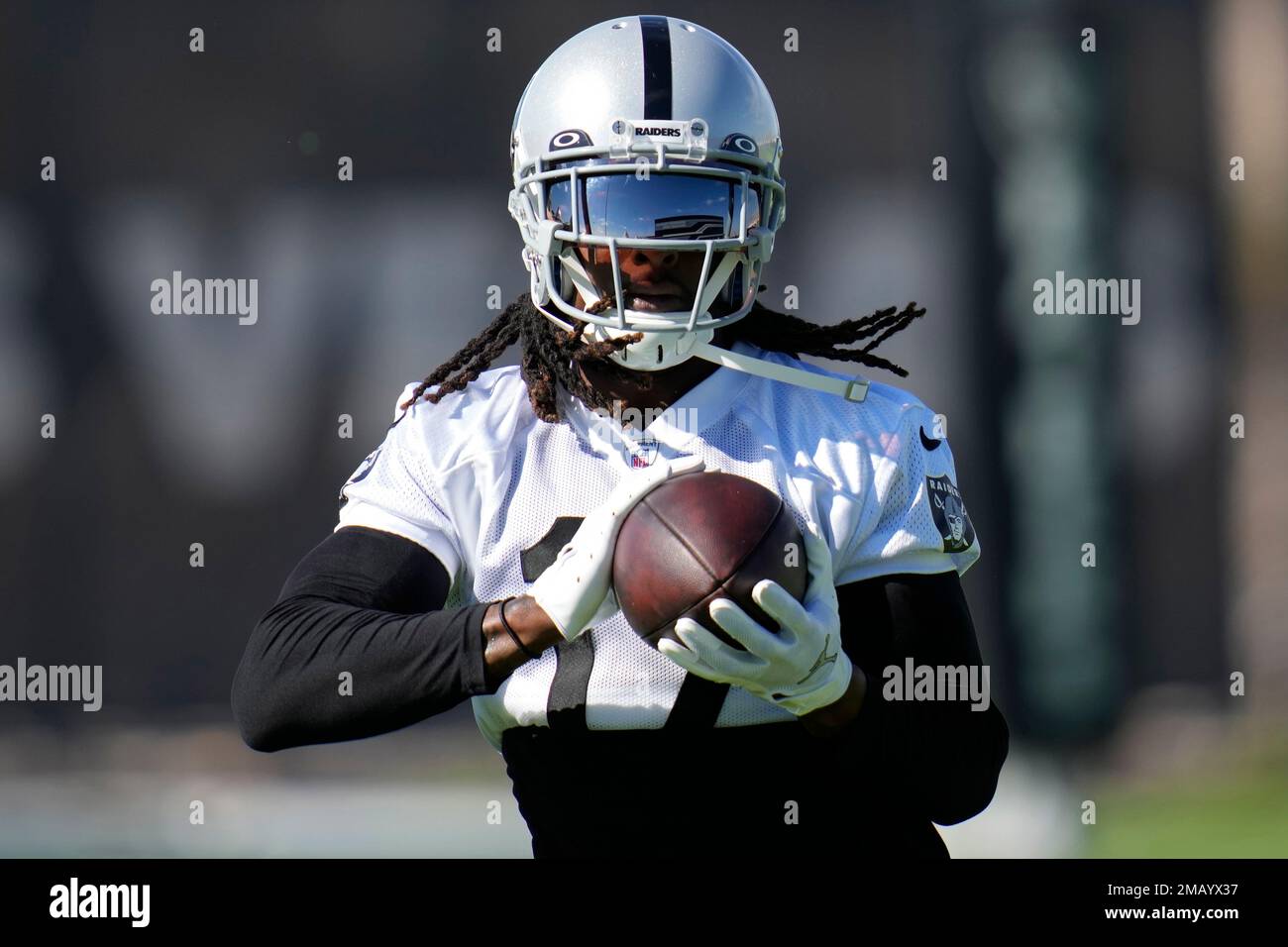 Las Vegas Raiders' Davante Adams practices during NFL football training ...