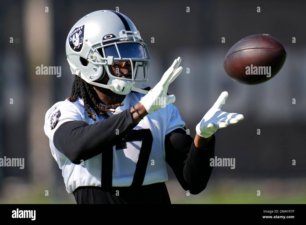Las Vegas Raiders' Davante Adams practices during NFL football training ...