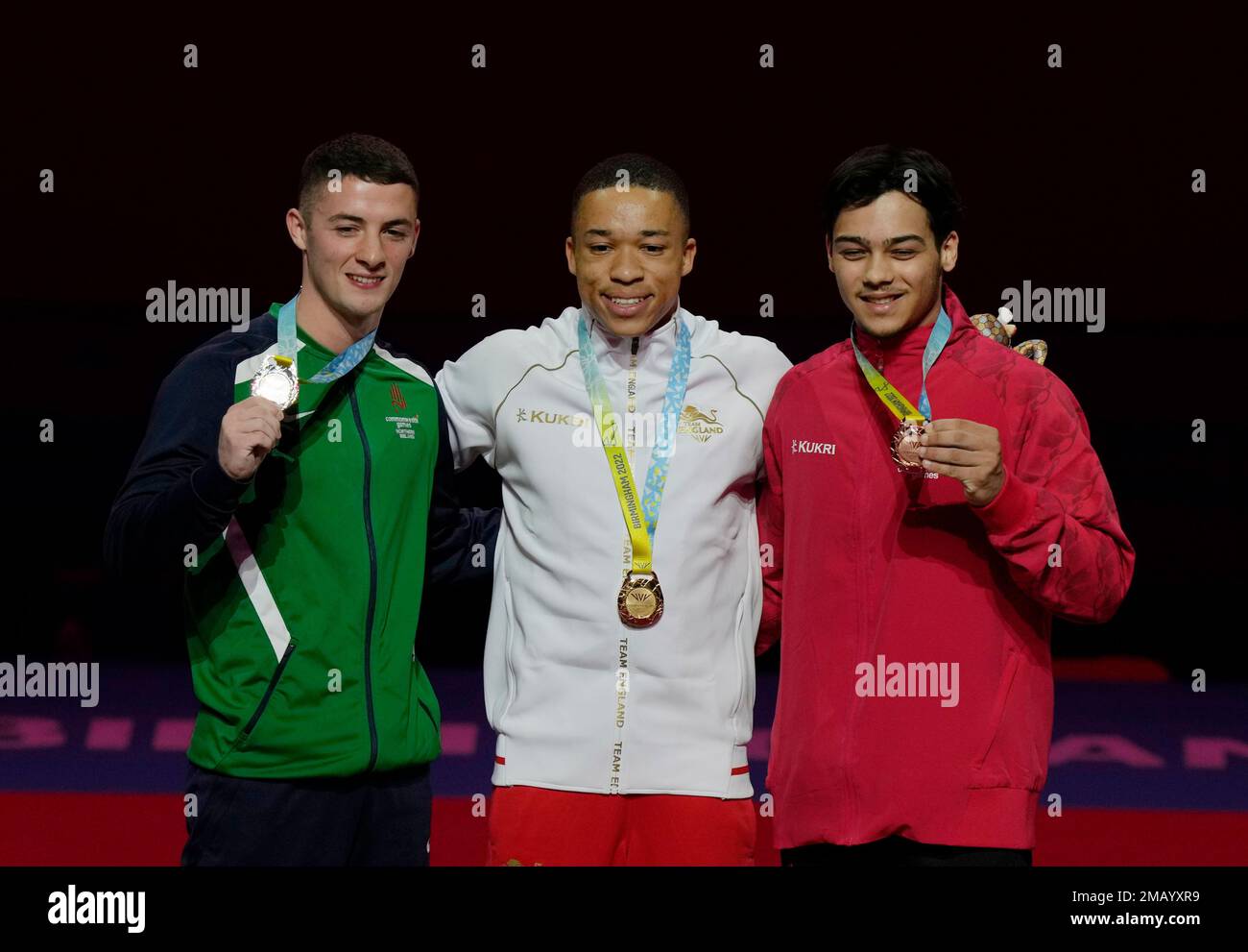 Joe Fraser of Team England, centre, Rhys Mc Clenaghan of Team Northern ...