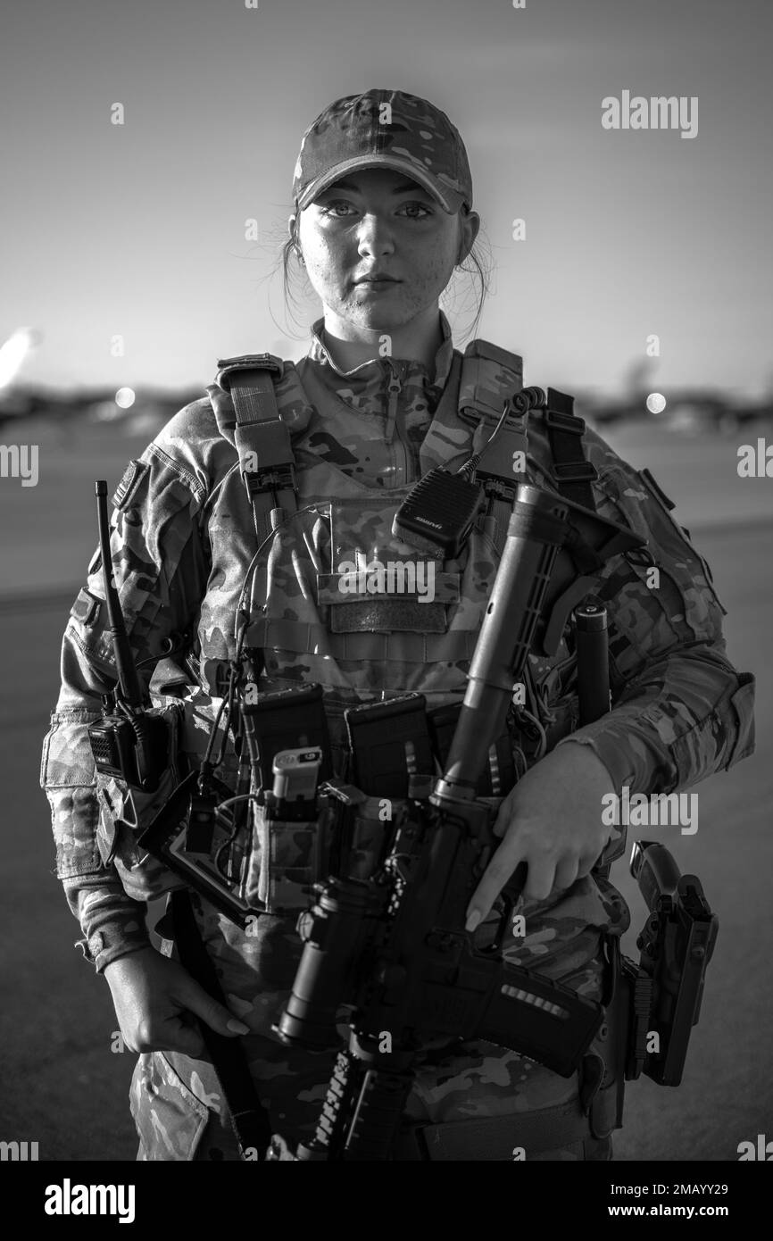 U.S. Air Force Airman 1st Class Taylor Auen, a Security Forces Airman ...