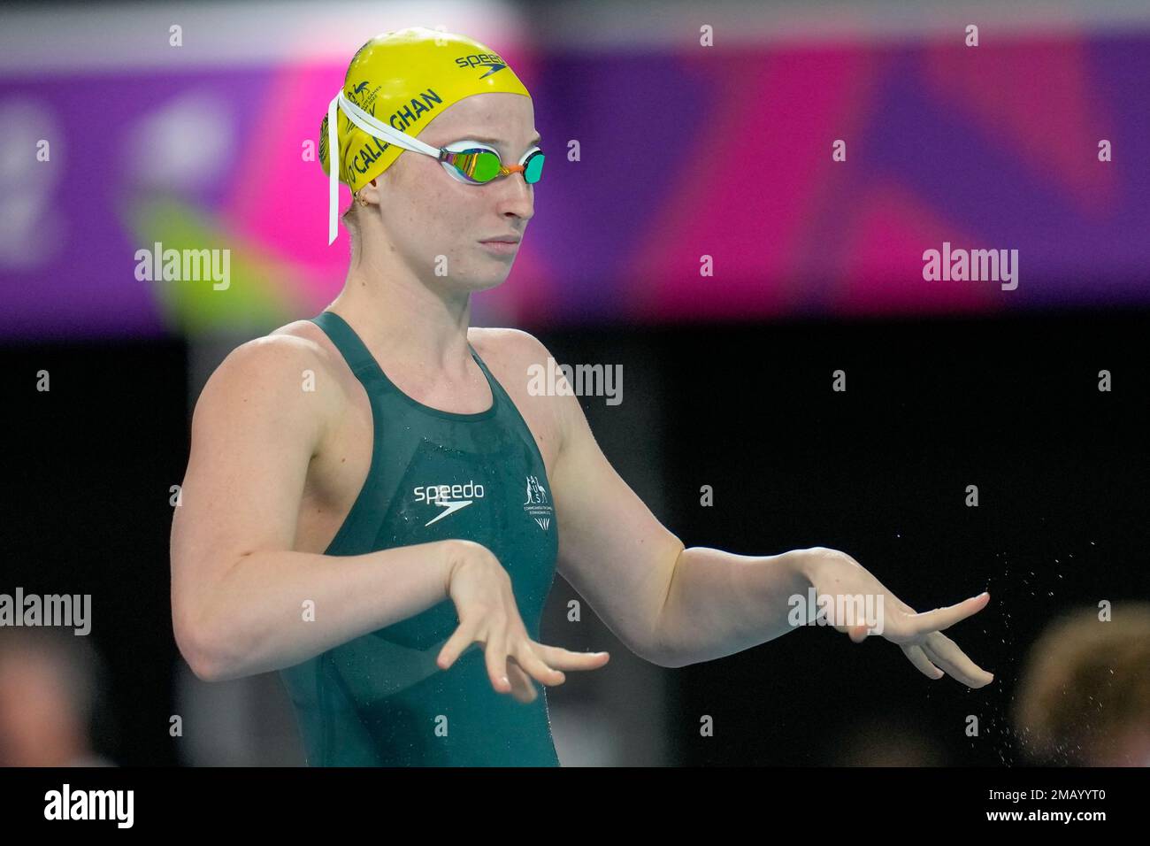 Australia's Mollie O'Callaghan prepares to swim in her women's 100m ...