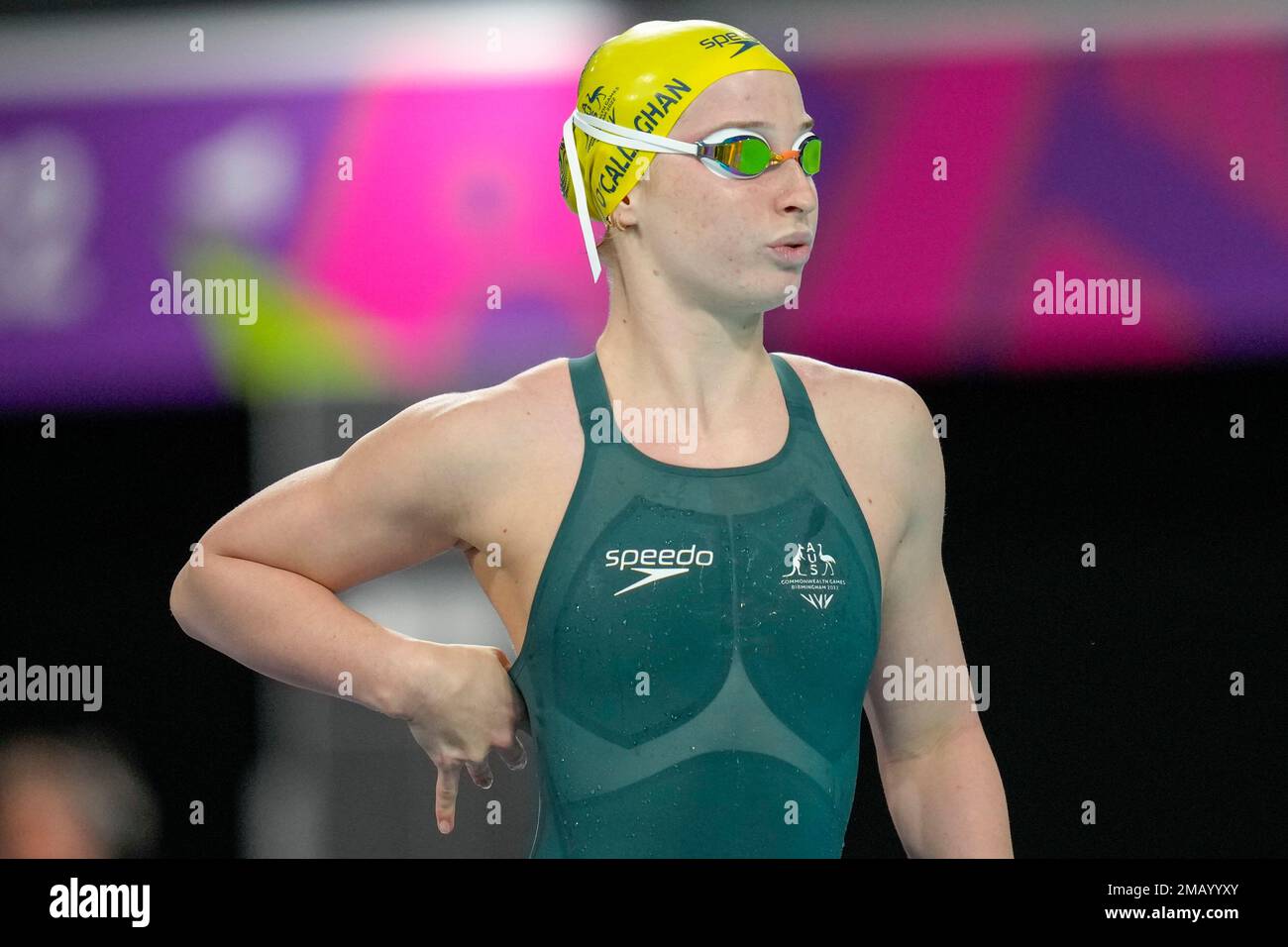 Australia's Mollie O'Callaghan prepares to swim in her women's 100m ...