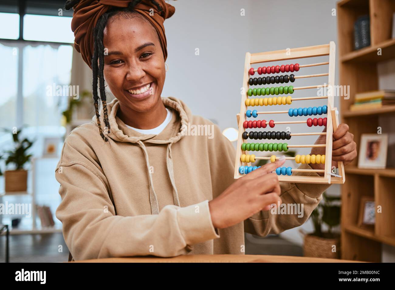 Black woman, teacher and math with elearning portrait for education ...