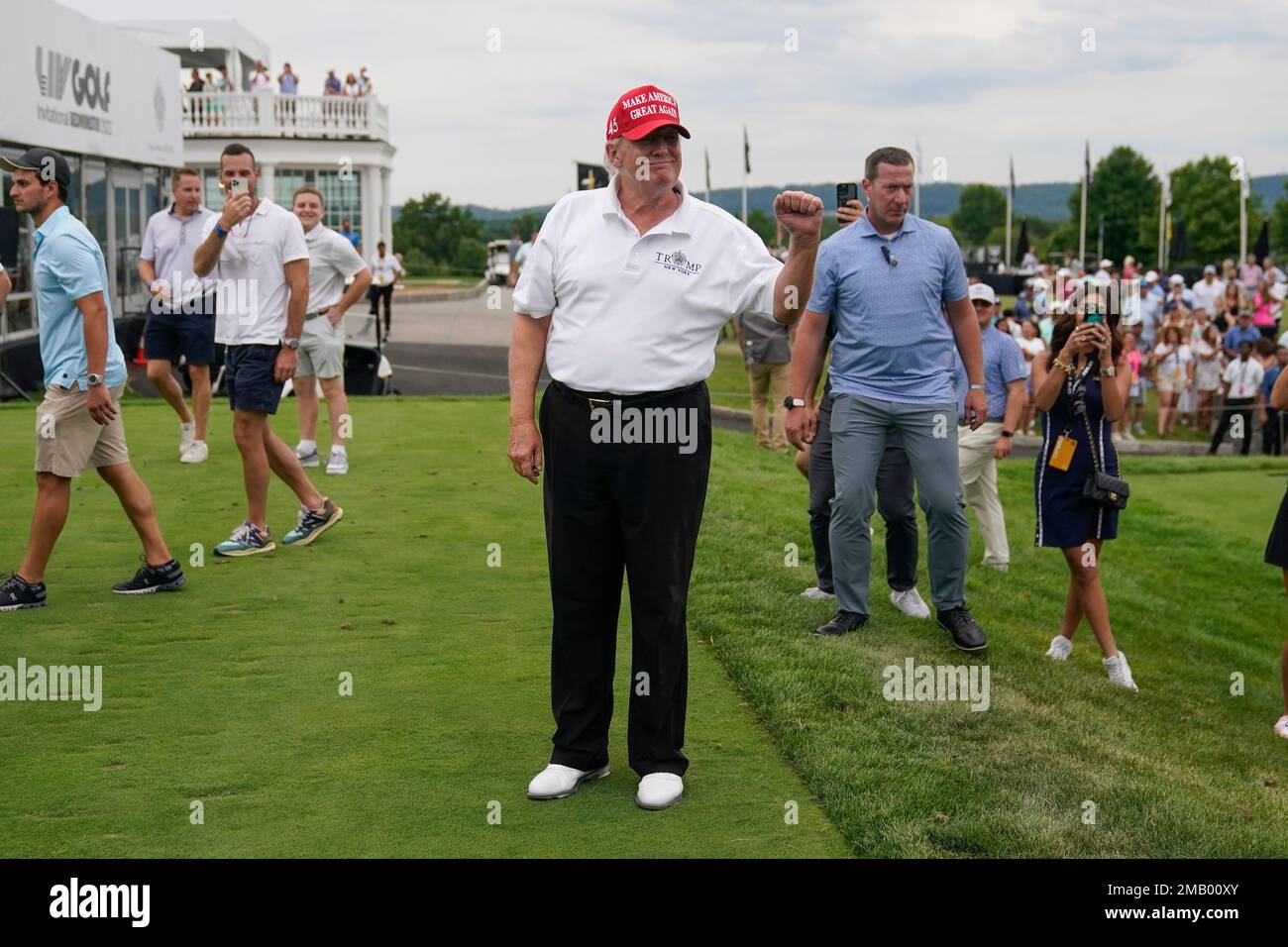 Former President Donald Trump interacts with the crowd after the ...