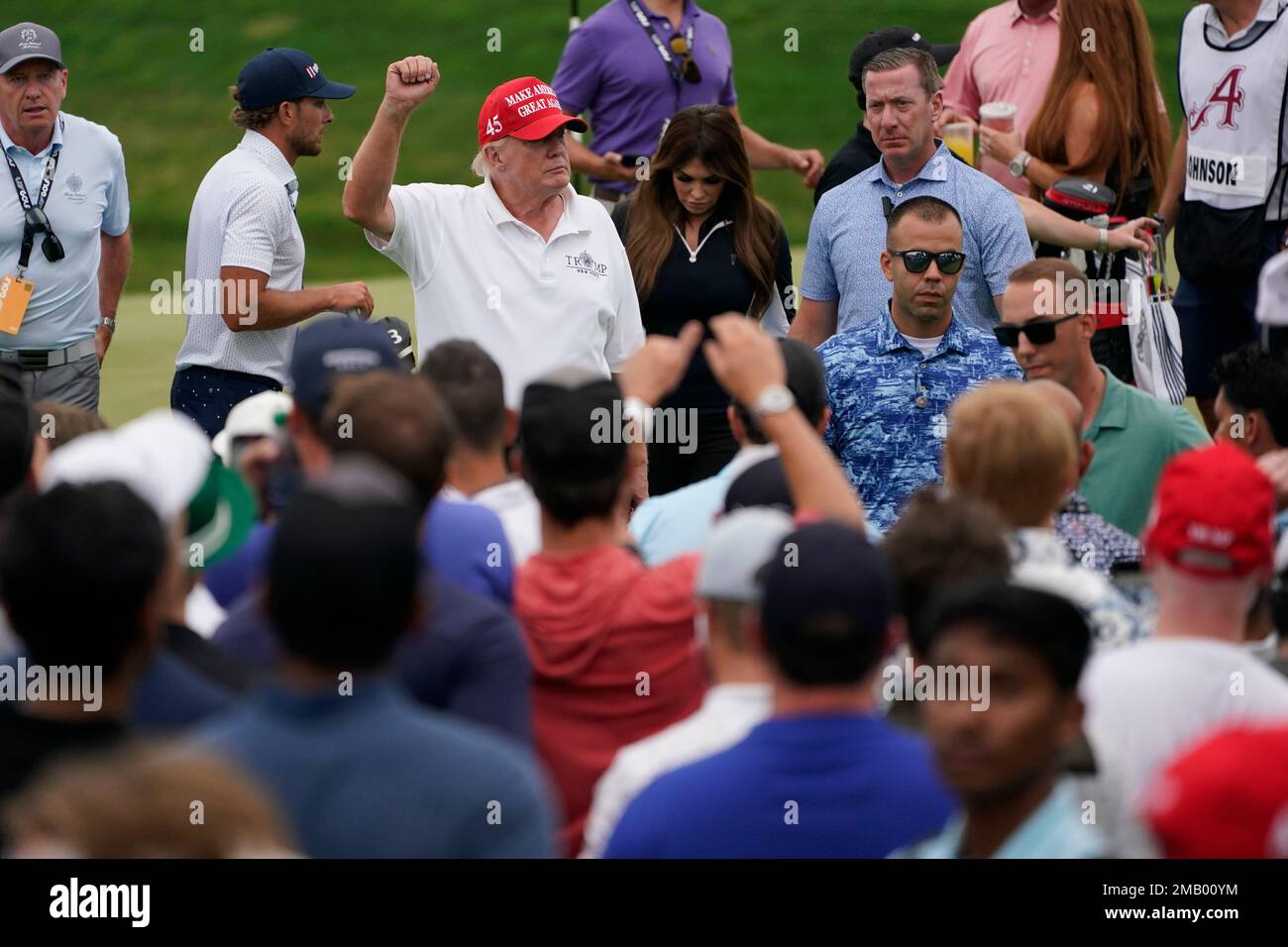 Former President Donald Trump interacts with the crowd after the ...