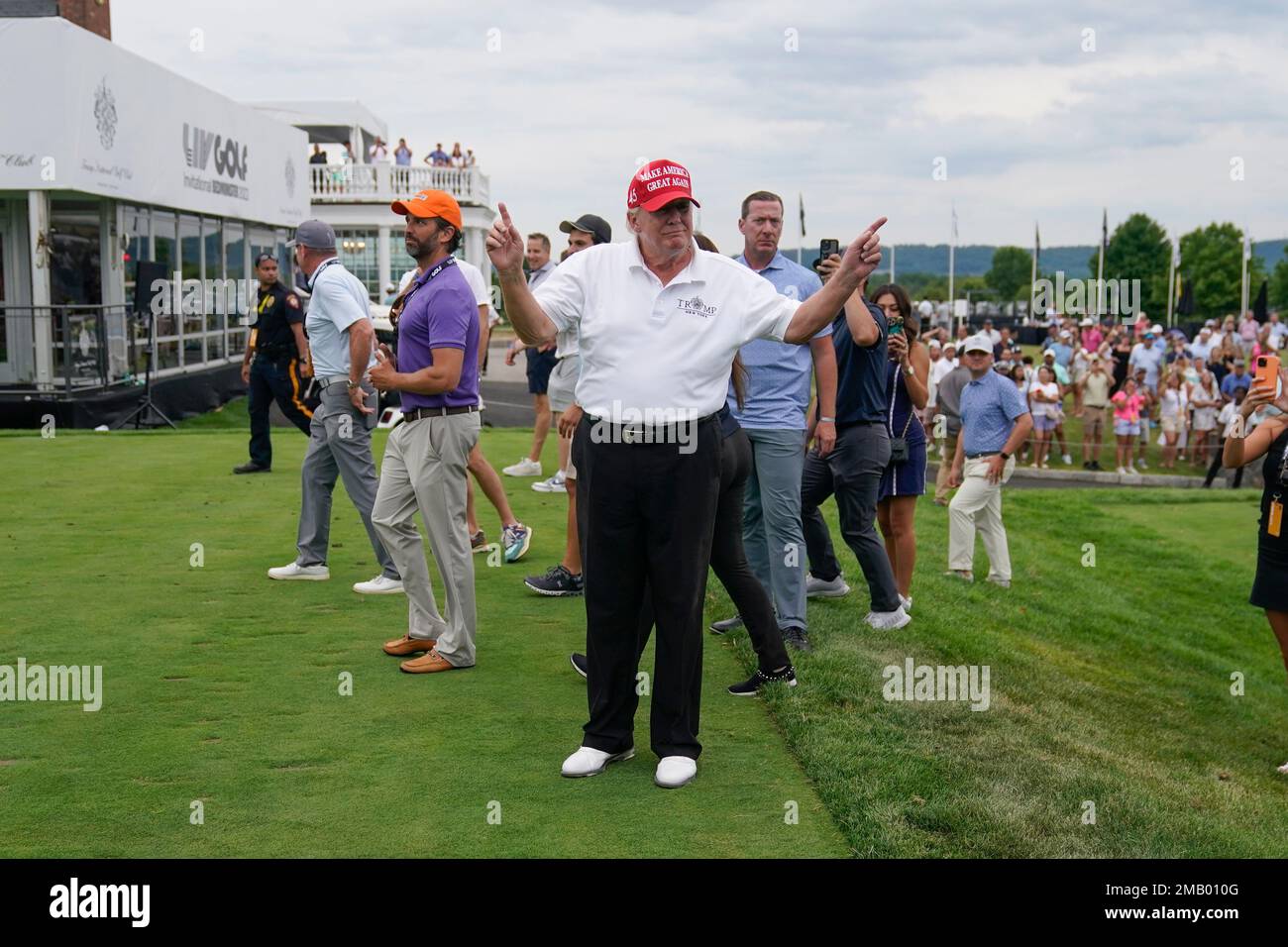 Former President Donald Trump interacts with the crowd after the ...