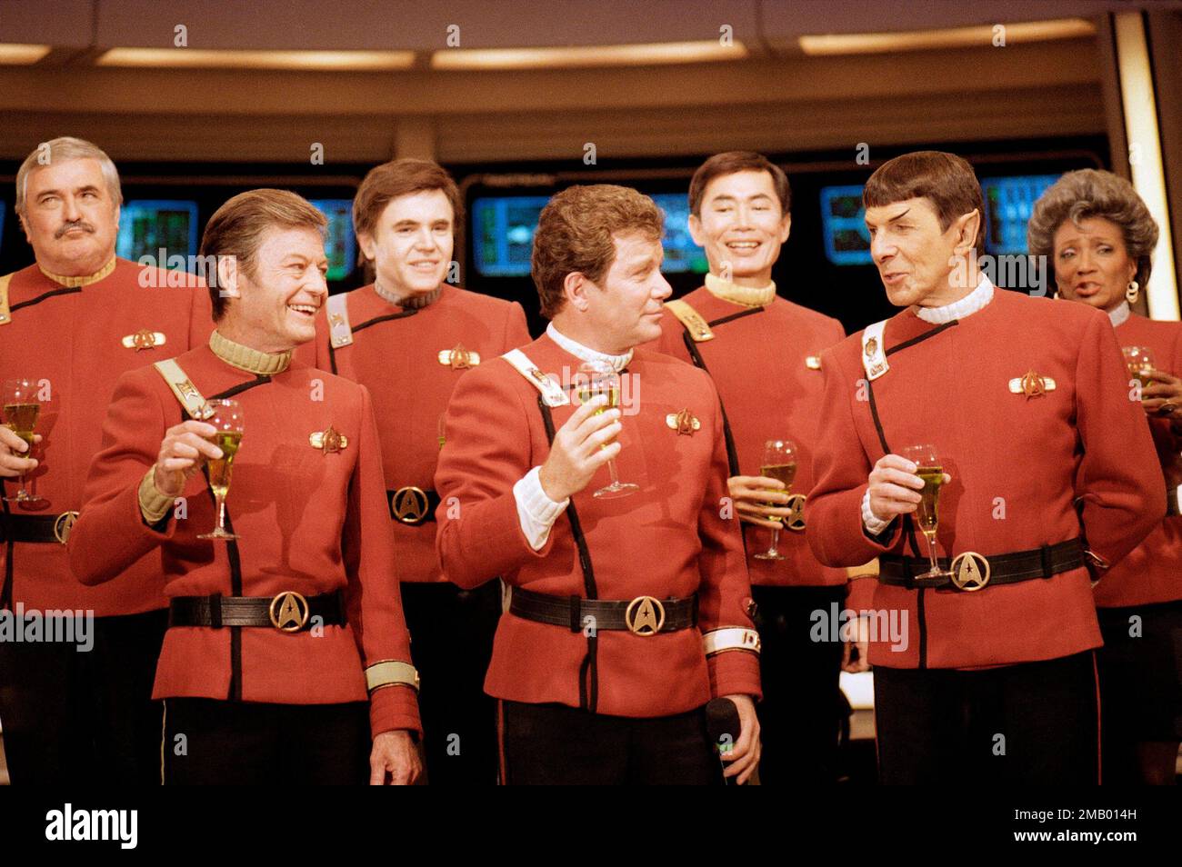 FILE - Members of the "Star Trek" crew, from left, James Doohan ...