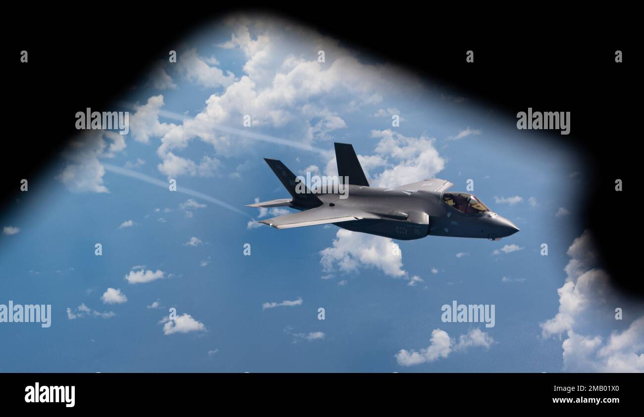 A 356th Fighter Squadron F-35 Lightning II departs after being refueled ...