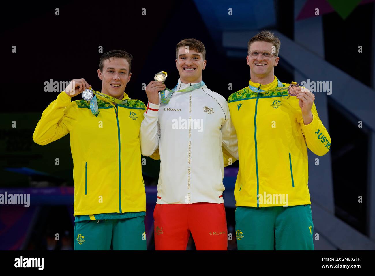 England's James Wilby, gold medal, centre, with Australia's Zac ...