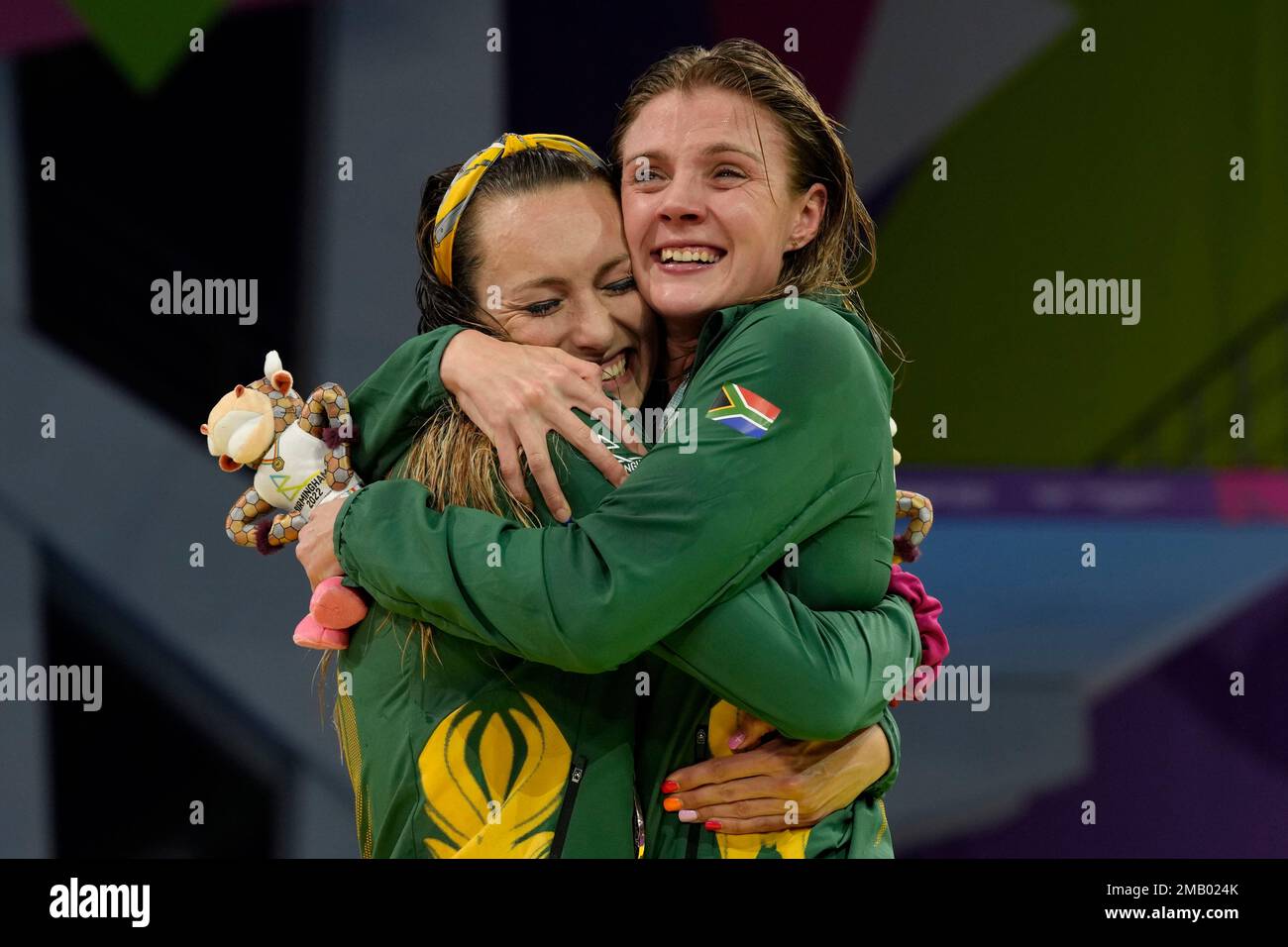 South Africa's Tatjana Schoenmaker, gold left, with teammate Kaylene ...