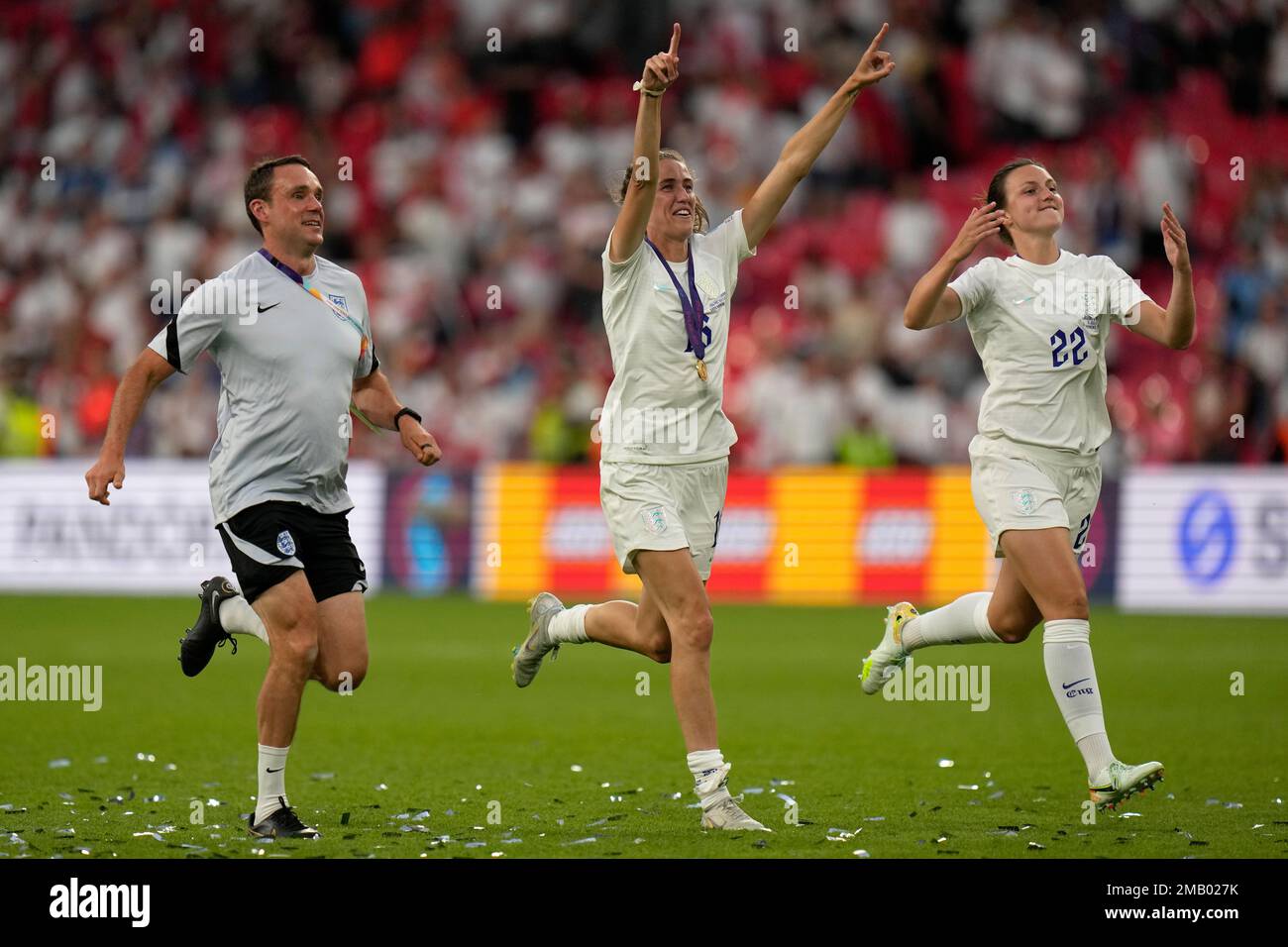 England's Jill Scott and Lotte Wubben-Moy, right, celebrate with the ...