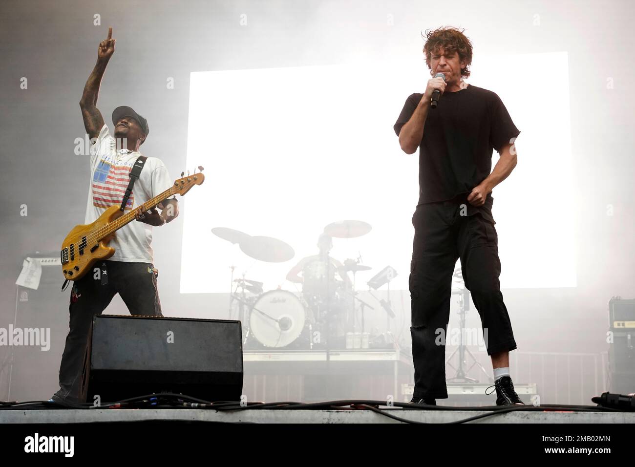 Franz Lyons, left, and Brendan Yates of Turnstile performs on day three ...