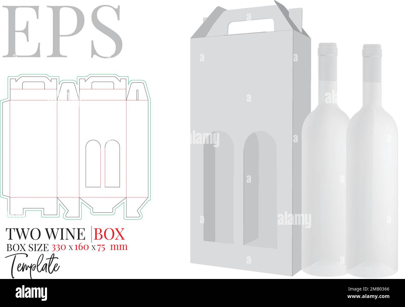 Wine box die cut template, vector. White, clear, blank, isolated two ...