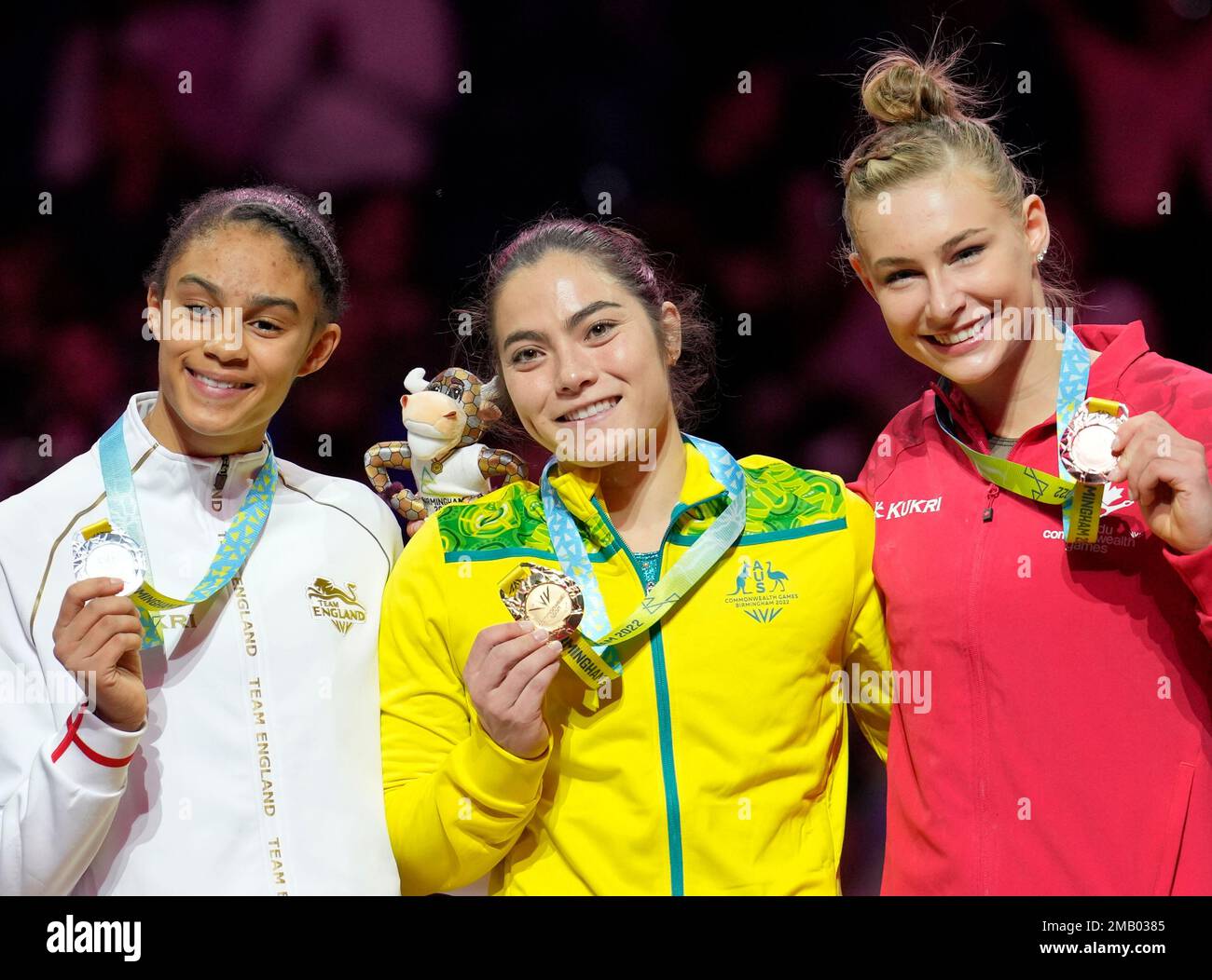 Georgia Godwin of Australia, center, Ondine Achampong of England, left ...
