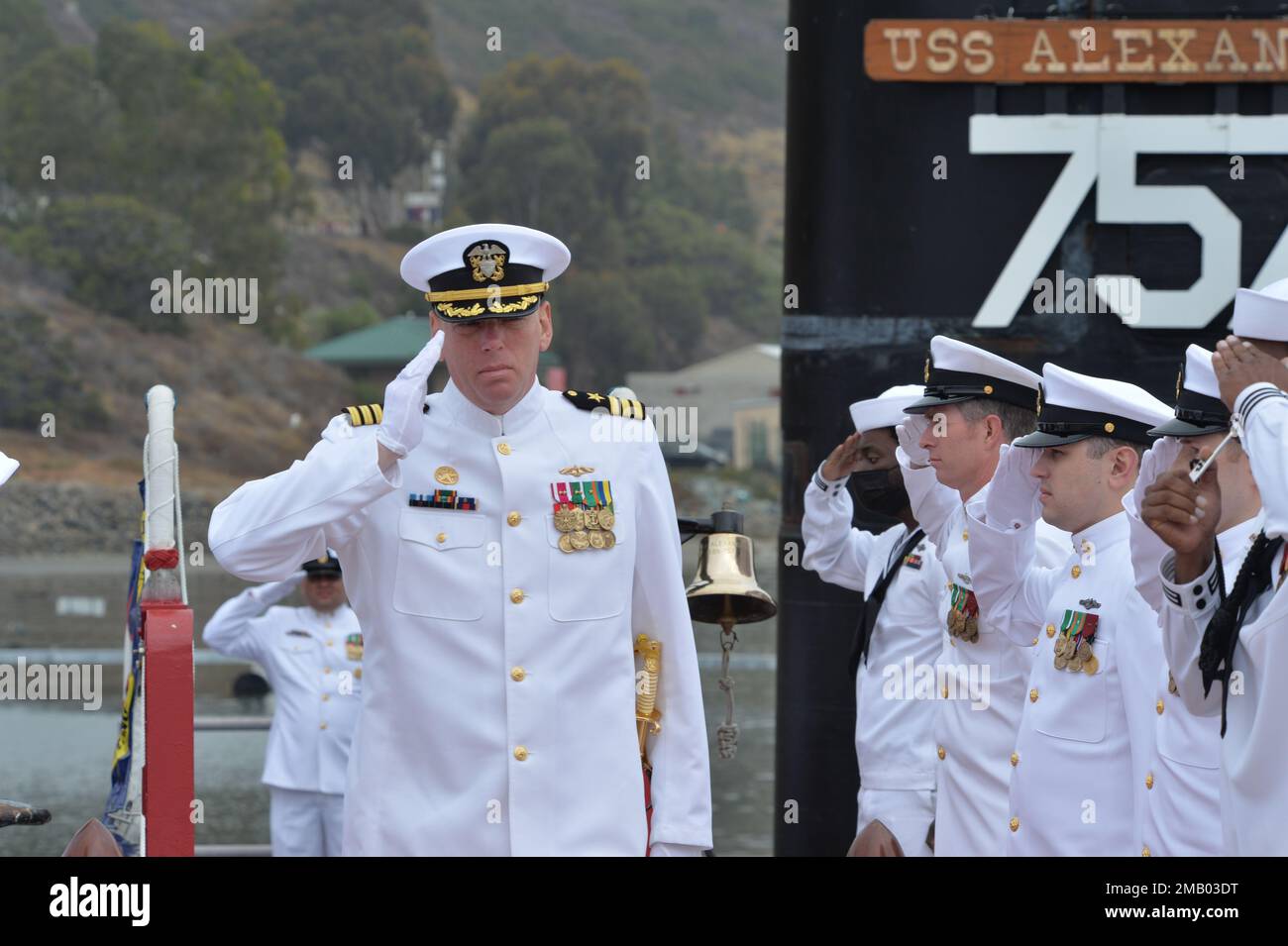 San Diego (June 08, 2022) Cmdr. Christopher Rose is piped ashore after ...