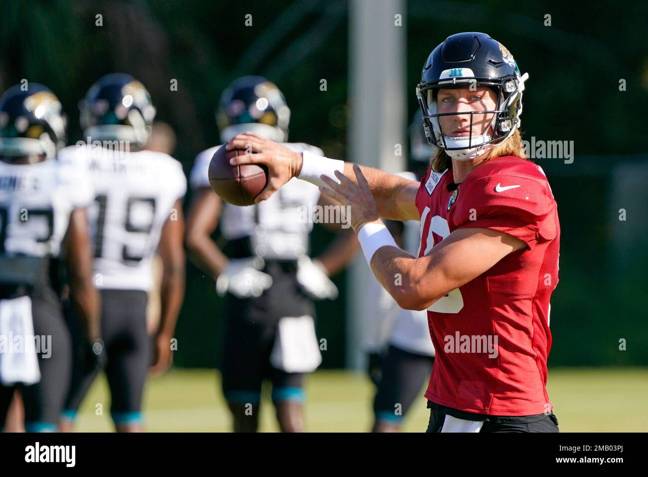 Jacksonville Jaguars quarterback Trevor Lawrence looks for a receiver ...