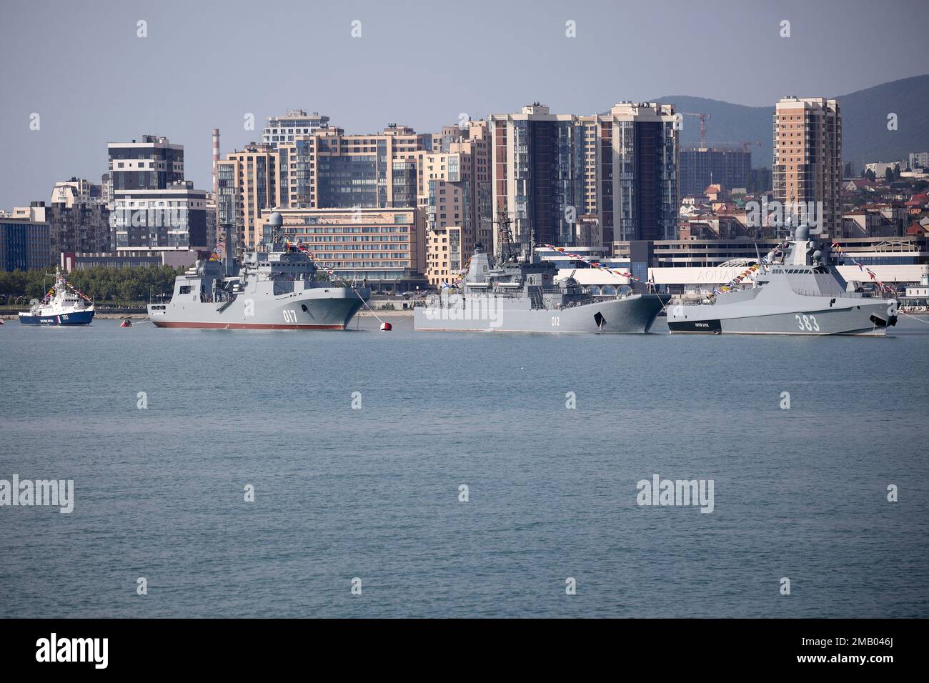 Warships float during the Navy Day celebration in Novorossiysk, Russia ...