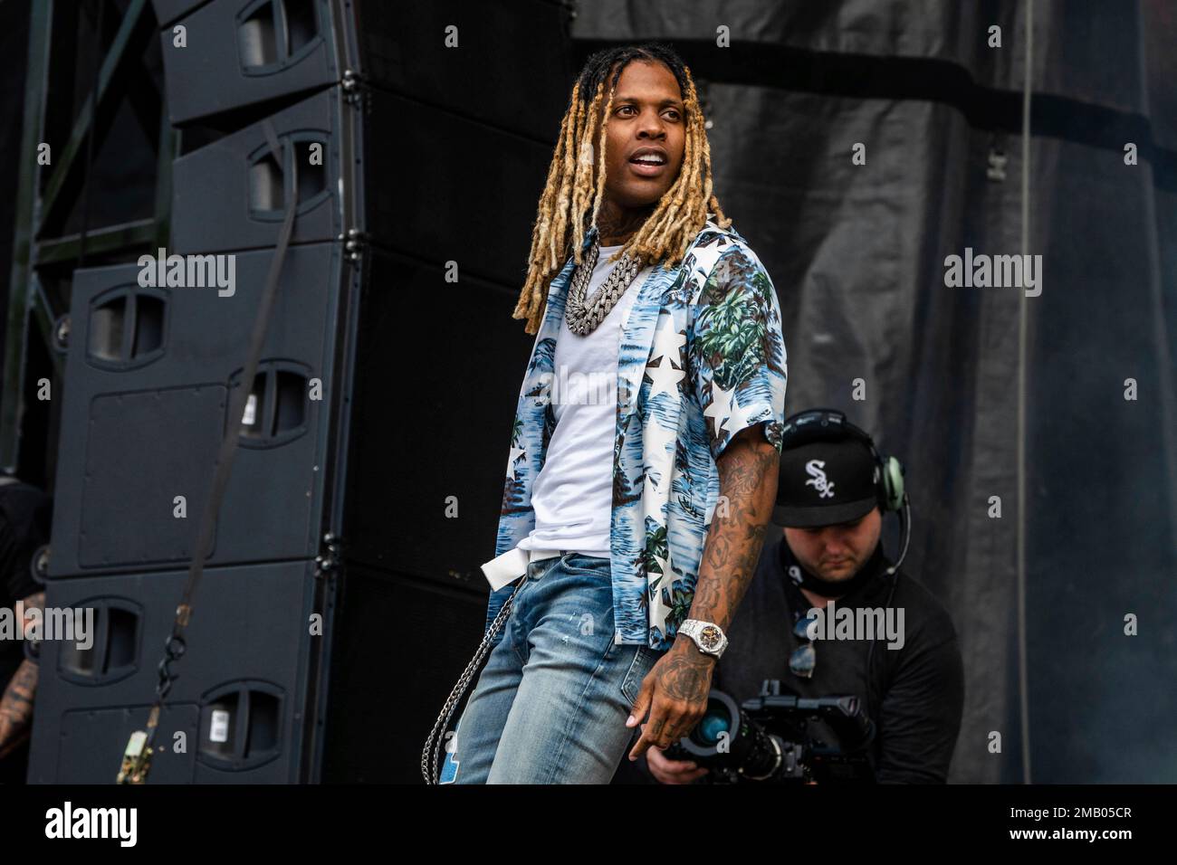 Lil Durk performs on day three of the Lollapalooza Music Festival on ...