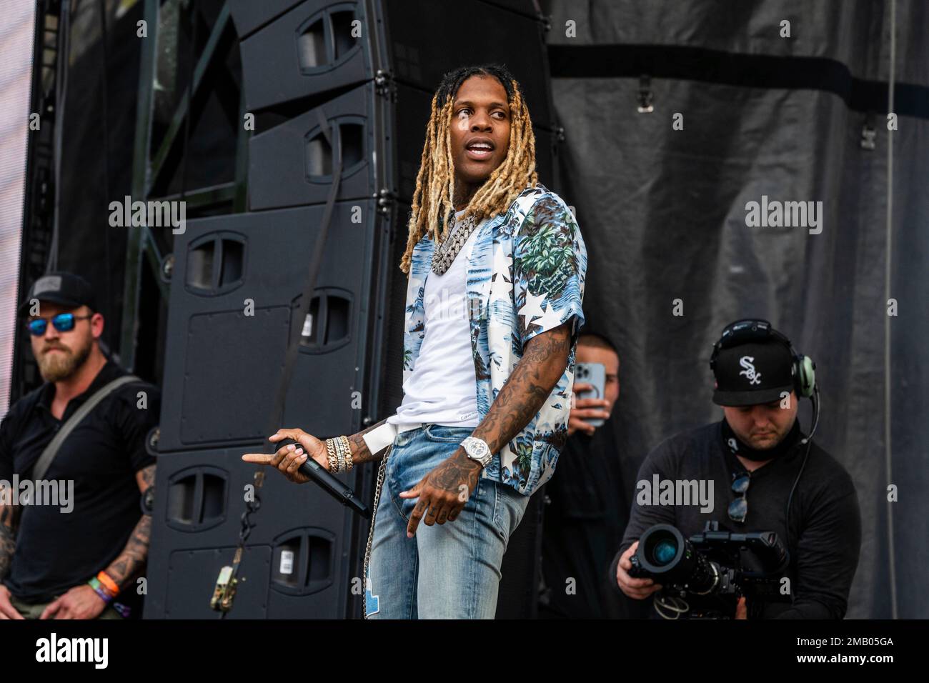 Lil Durk performs on day three of the Lollapalooza Music Festival on ...
