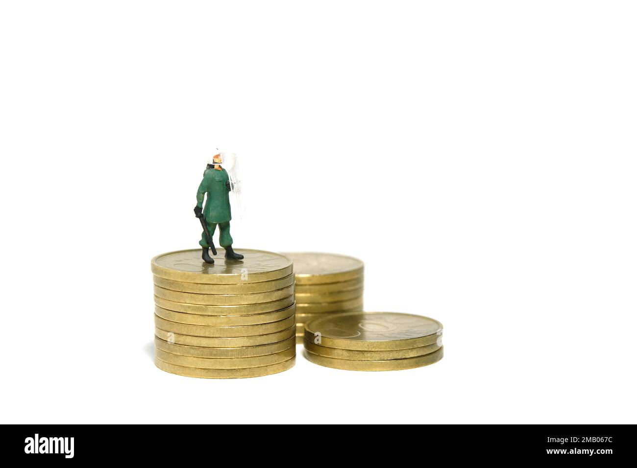 Miniature people toy figure photography. Money security protection ...