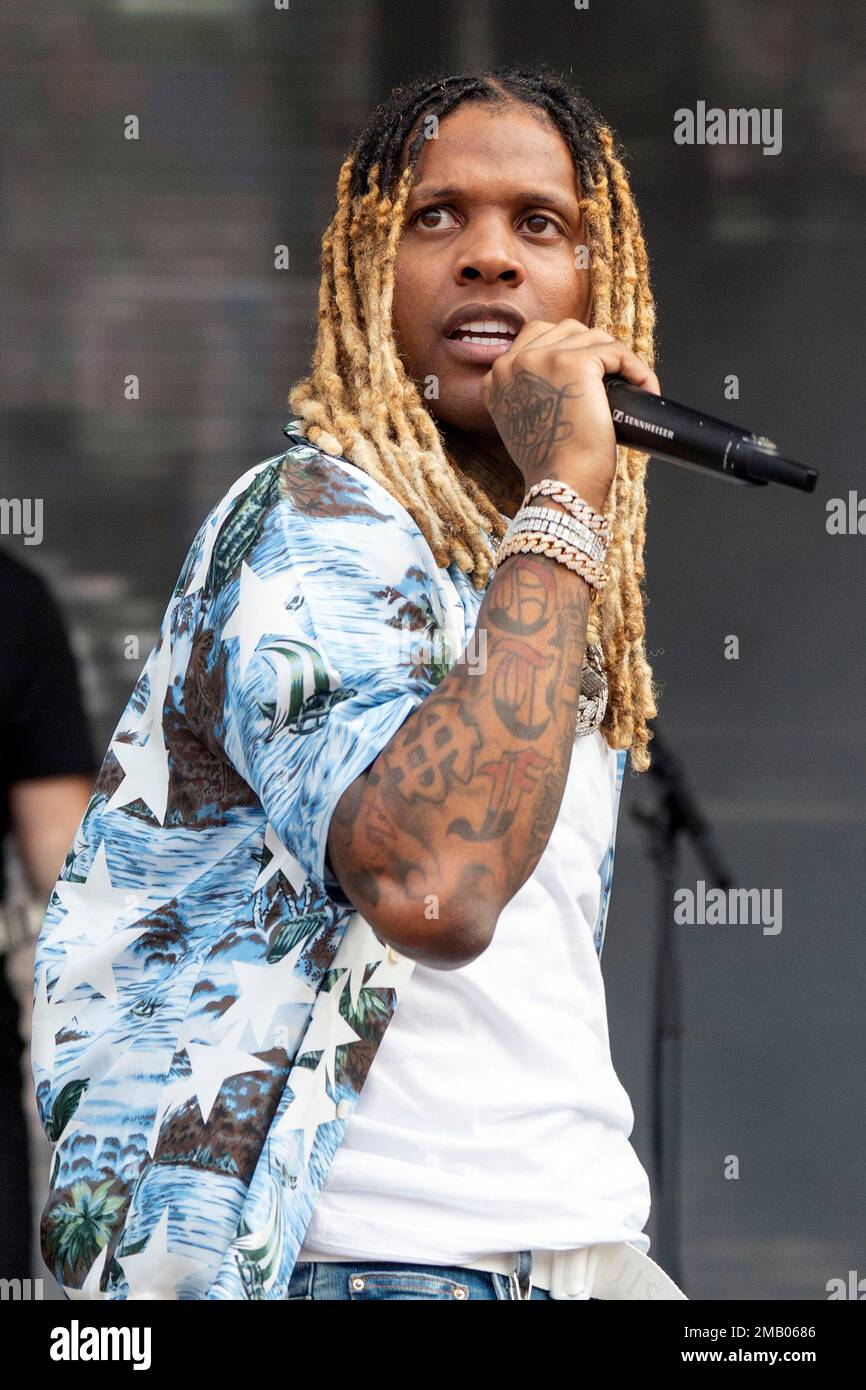 Lil Durk performs on day three of the Lollapalooza Music Festival on ...