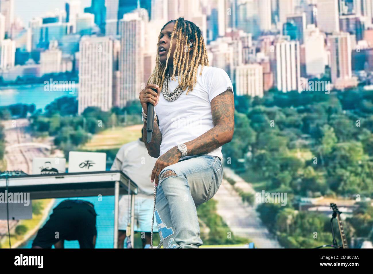 Lil Durk performs on day three of the Lollapalooza Music Festival on ...
