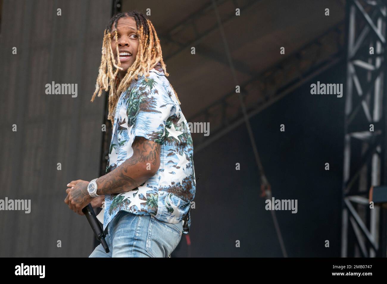 Lil Durk performs on day three of the Lollapalooza Music Festival on ...