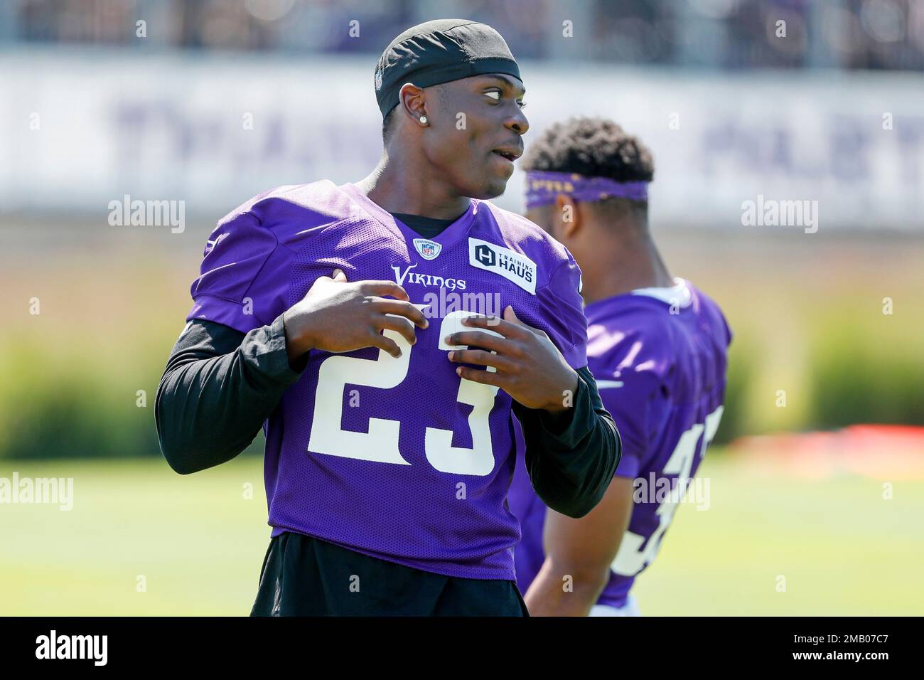 Minnesota Vikings cornerback Andrew Booth Jr. takes part in drills at ...